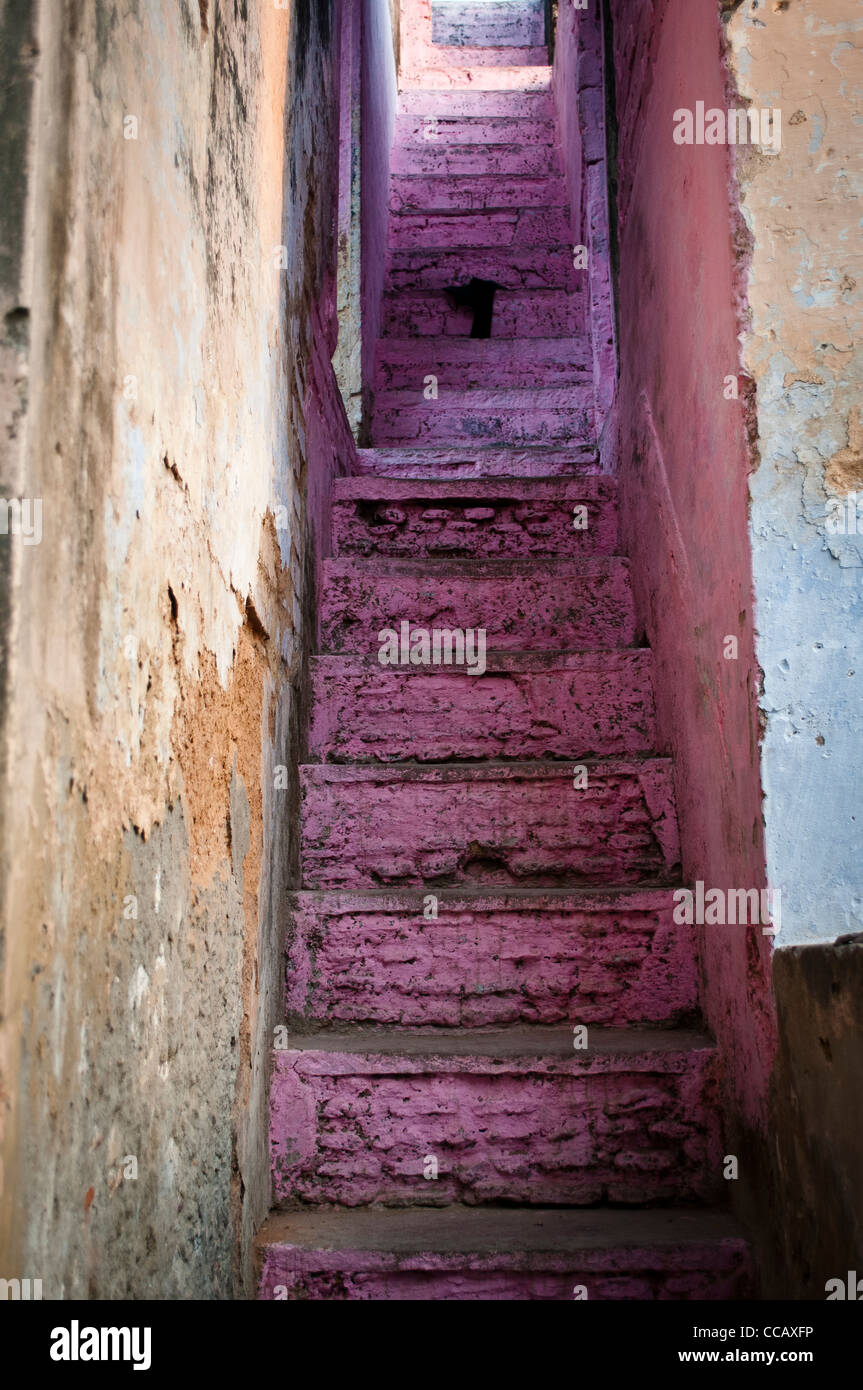 Pink stairs, Vrindavan, Uttar Pradesh, India Stock Photo - Alamy