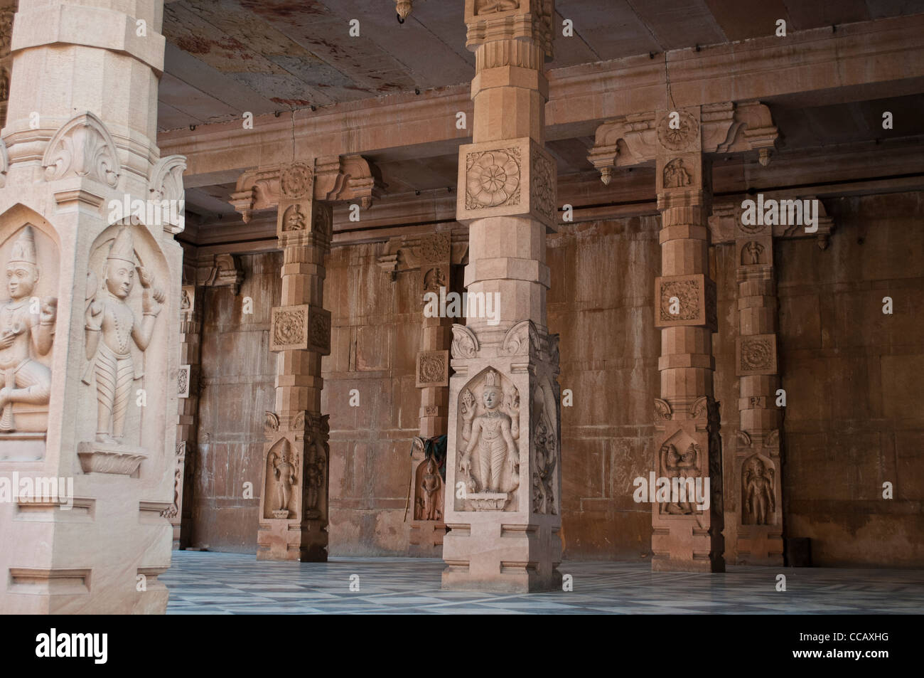 Carved columns in the interior of Rangaji mandir, Vrindavan, India ...