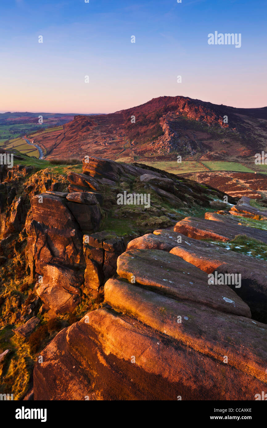 Hen Cloud sunset The Roaches Staffordshire Peak District National park ...
