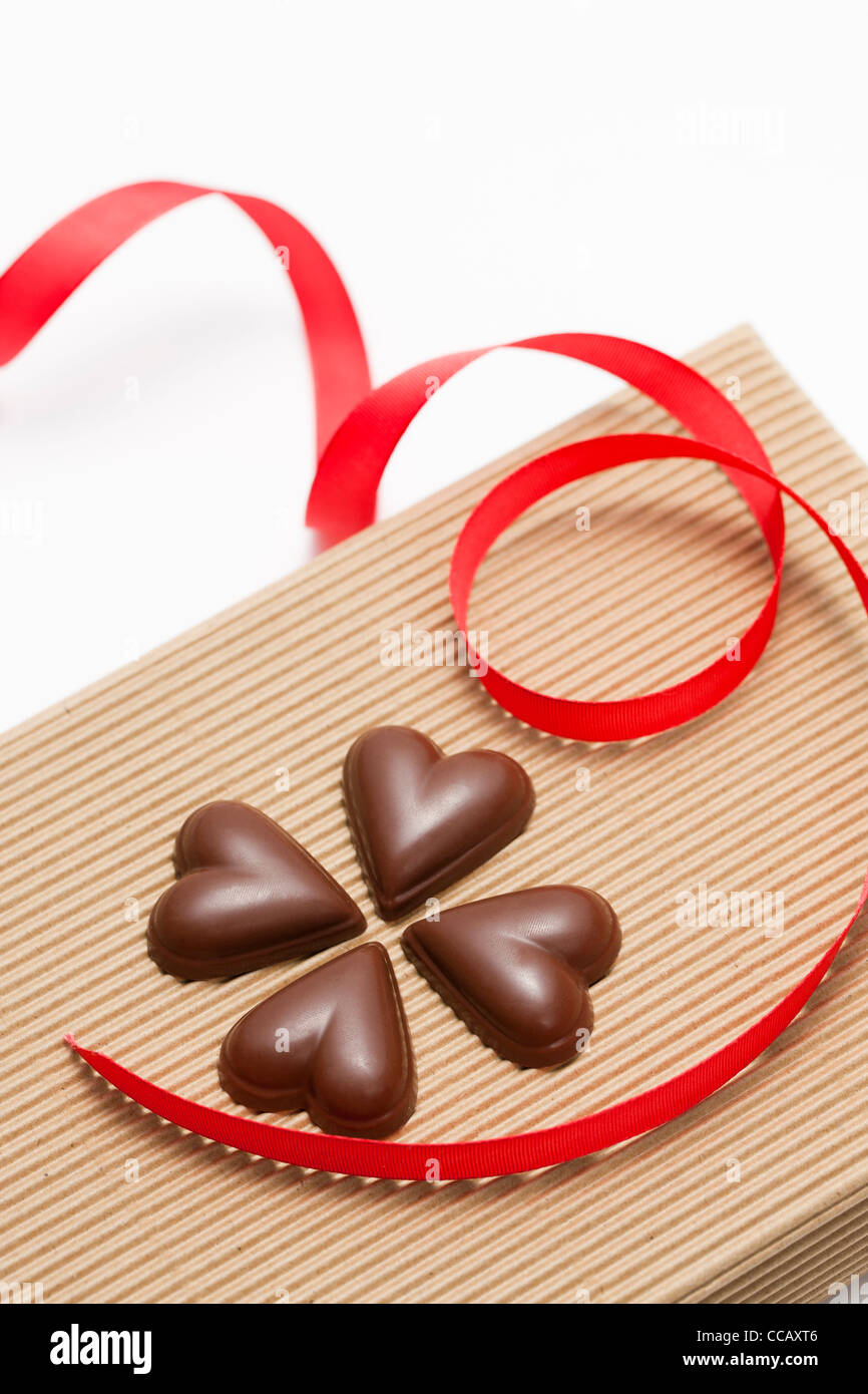 Heart Shaped Chocolates and Ribbon Stock Photo - Alamy