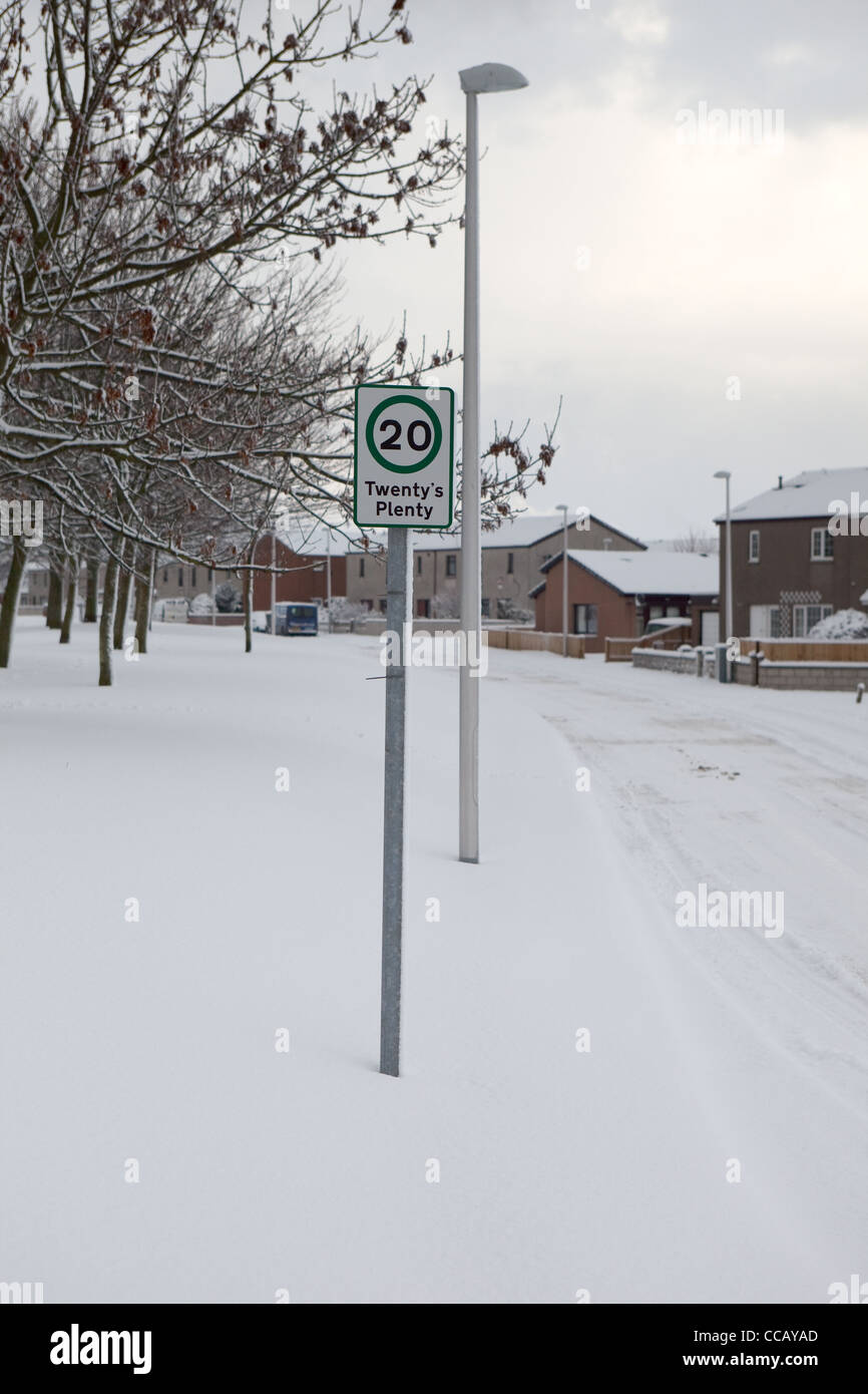 20 twenty's plenty road sign in housing estate in winter.Montrose ...