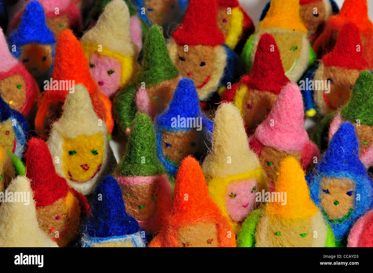 soft toys - many colored gnomes, close-up Stock Photo - Alamy