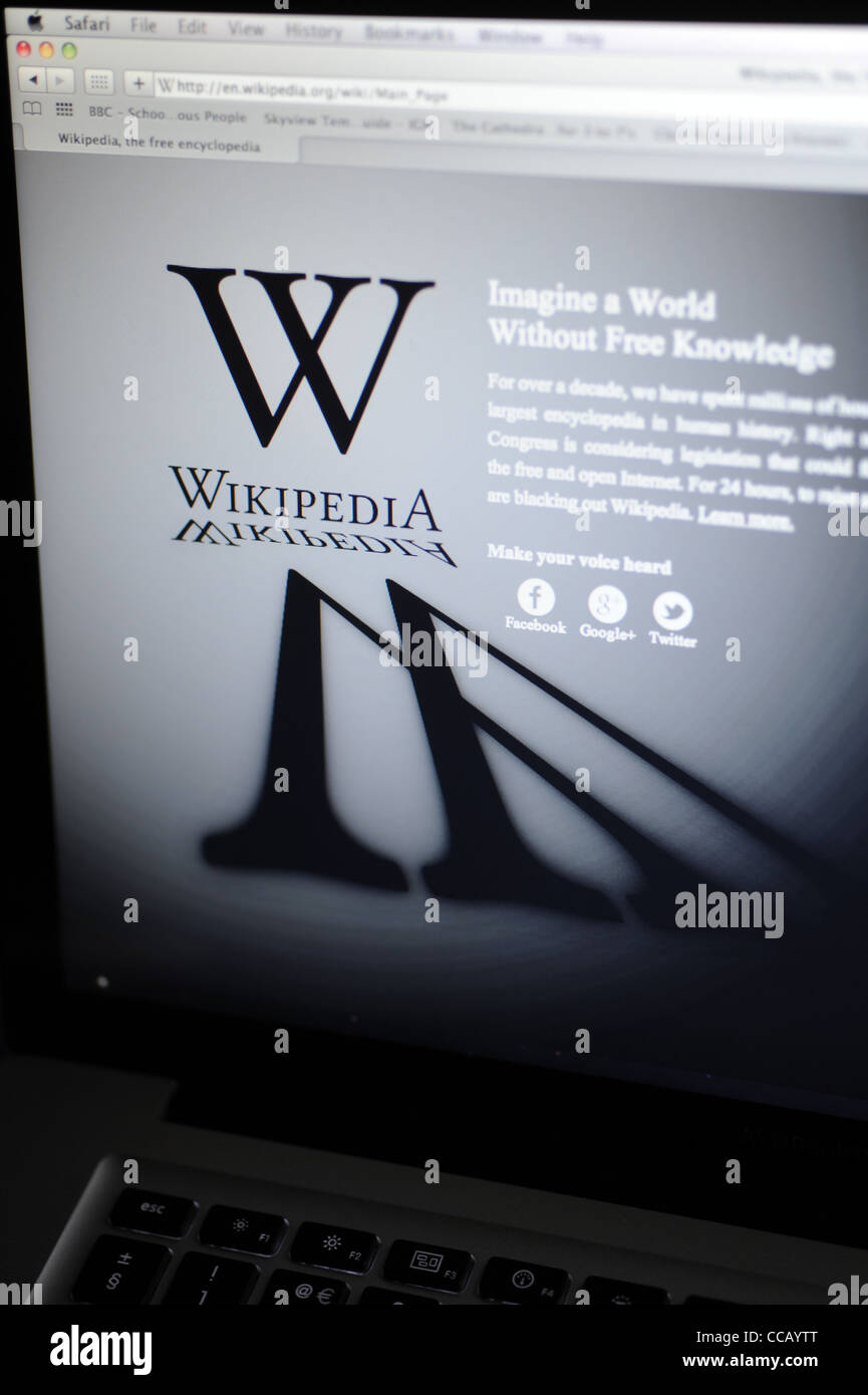 Computer screen showing the website for free online encyclopedia ...