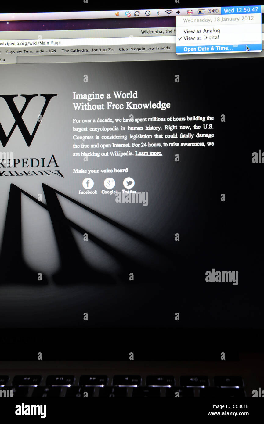 Computer screen showing the website for free online encyclopedia ...