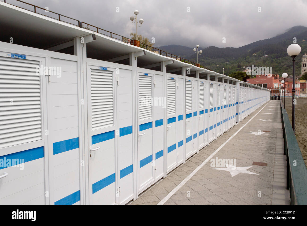 Changing sheds at the Levanto beach, Cinque Terra region Stock Photo ...
