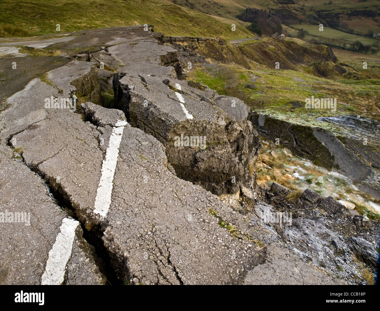 remains of tarmac road on slopes of Mam Tor, Castleton, Peak District ...