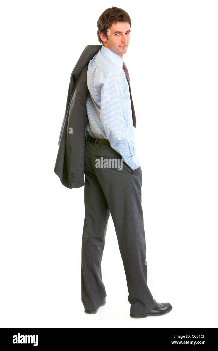 Full length portrait of smiling modern businessman looking back Stock ...