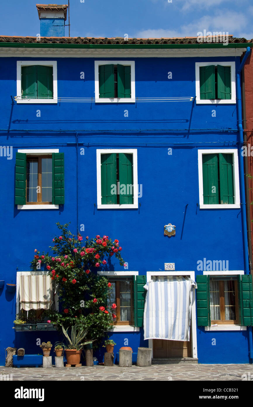 Blue painted house in Burano Stock Photo - Alamy