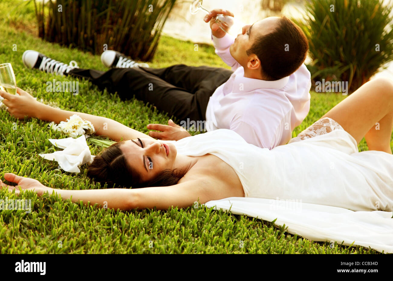 Happy new young family outdoor, wedding day Stock Photo - Alamy