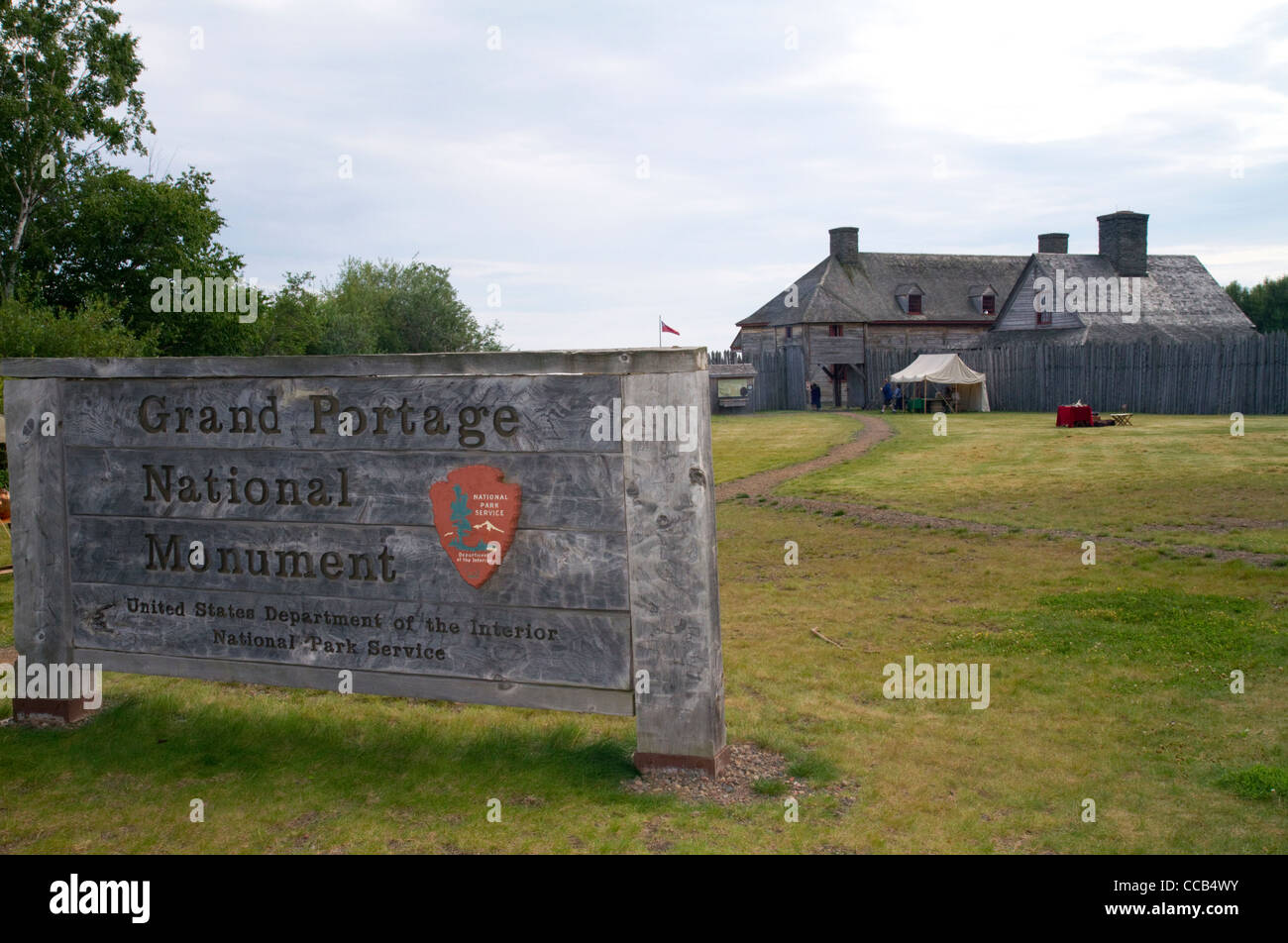 Grand Portage National Monument marker and the Great Hall located on ...