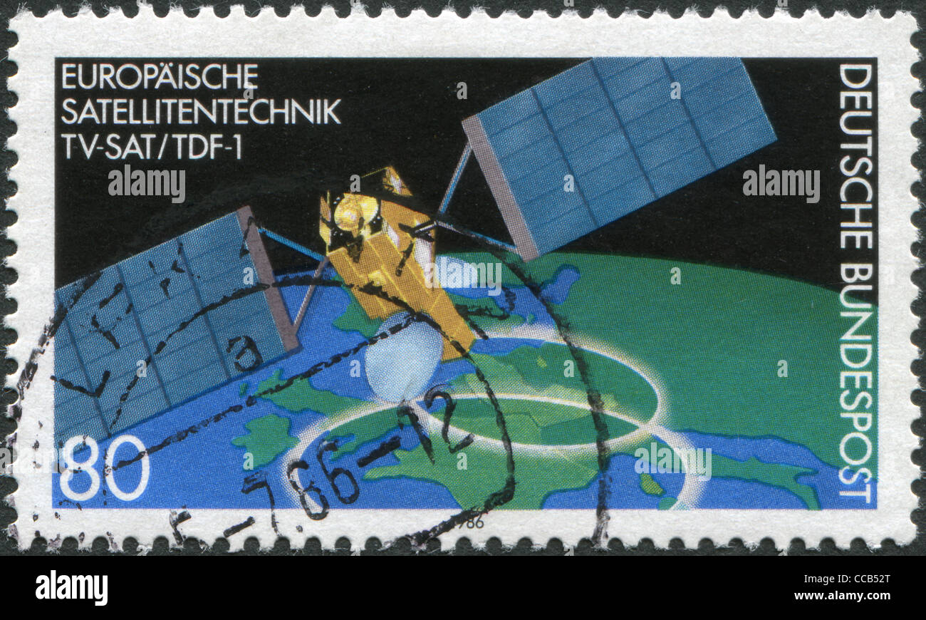 A stamp printed in the Germany, dedicated to the European Satellite ...