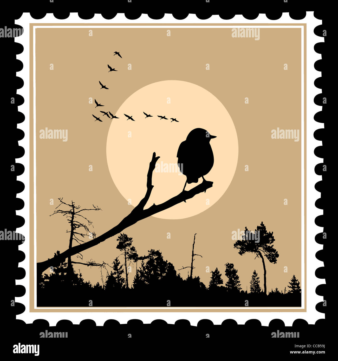 vector silhouette of the birds on postage stamps Stock Photo - Alamy