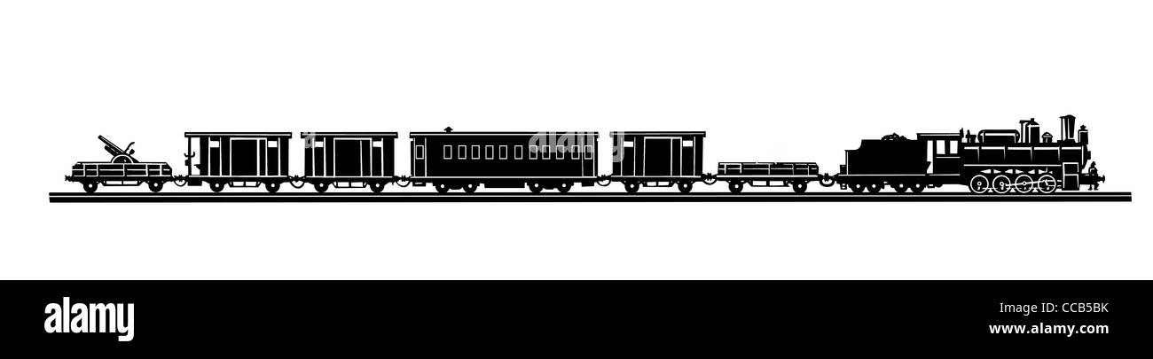 vector silhouette of the old train on white background Stock Photo - Alamy