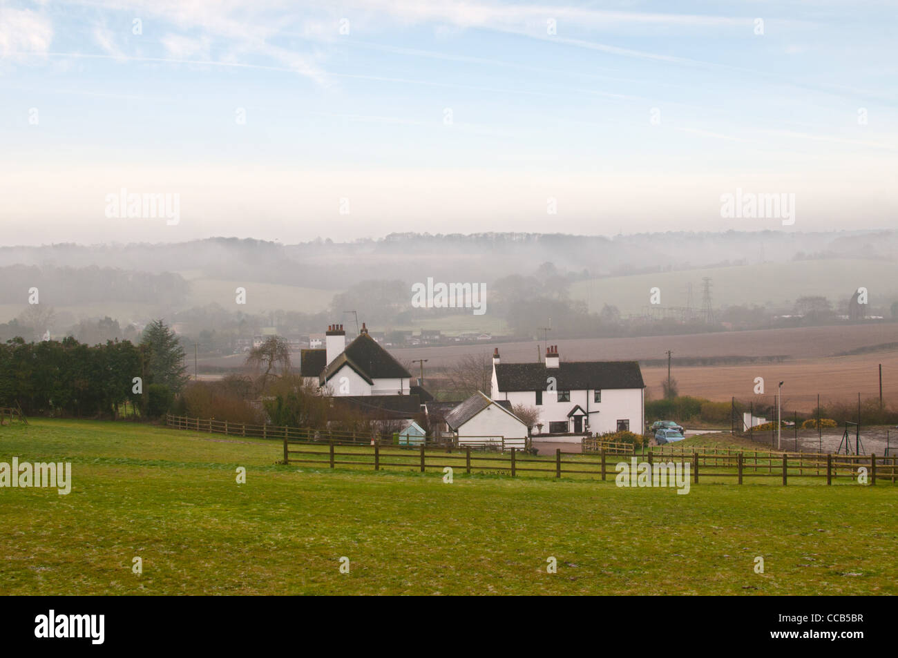 Chiltern countryside covered in winter morning mist, UK Stock Photo - Alamy