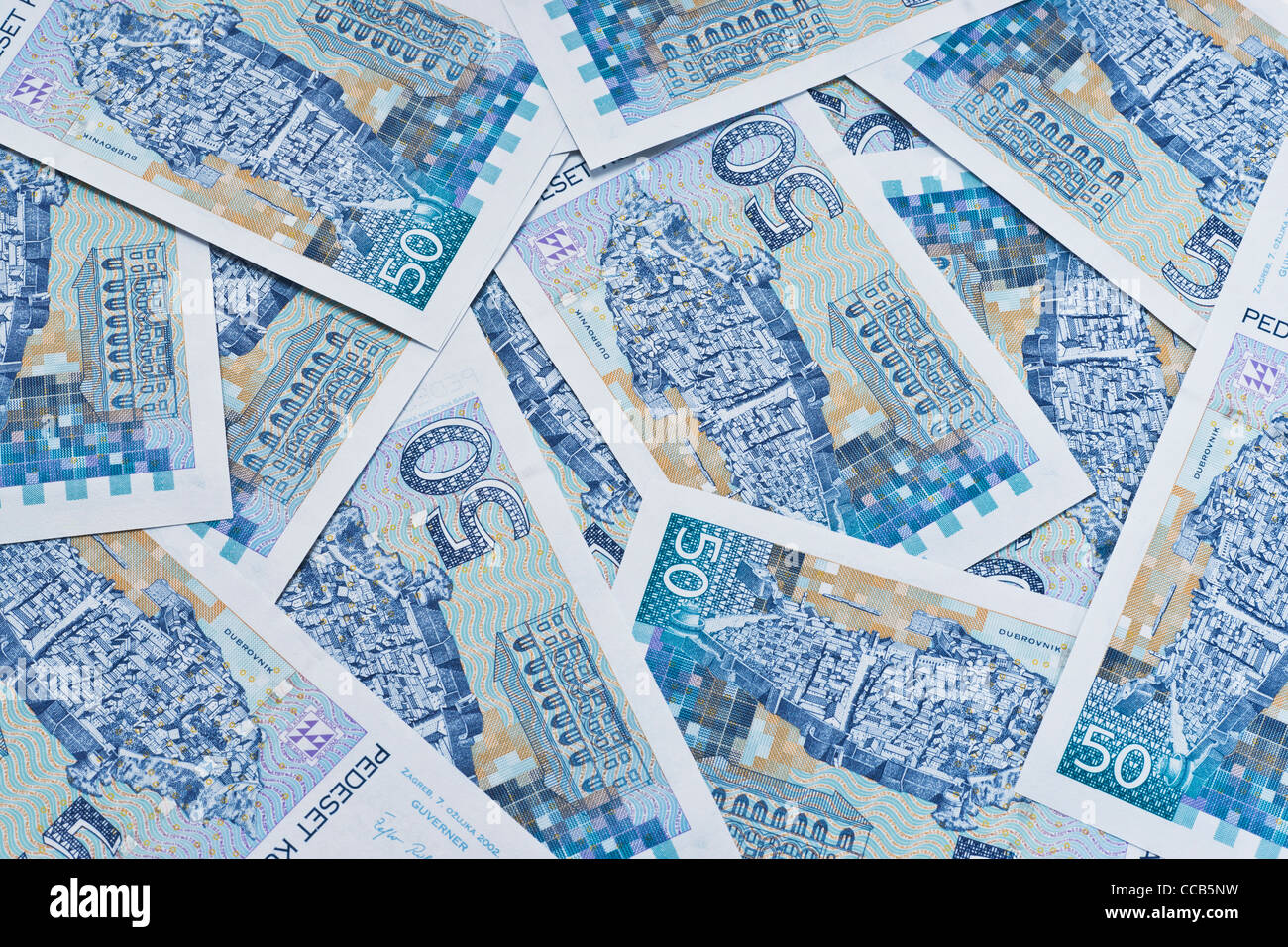 50 kuna banknotes. On the back of the banknote is the city view of ...