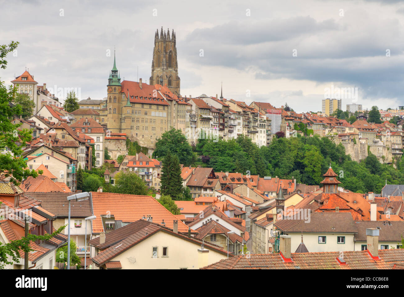 old town of Fribourg, Switzerland with cathedral St.Nicholas Cathedral ...