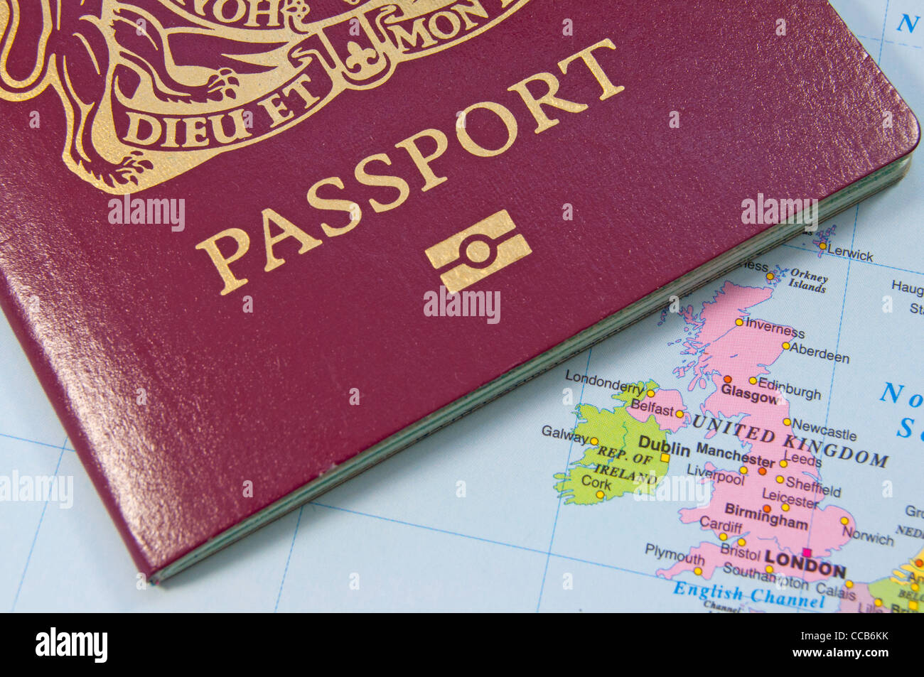 Closeup of a british passport on a map Stock Photo - Alamy