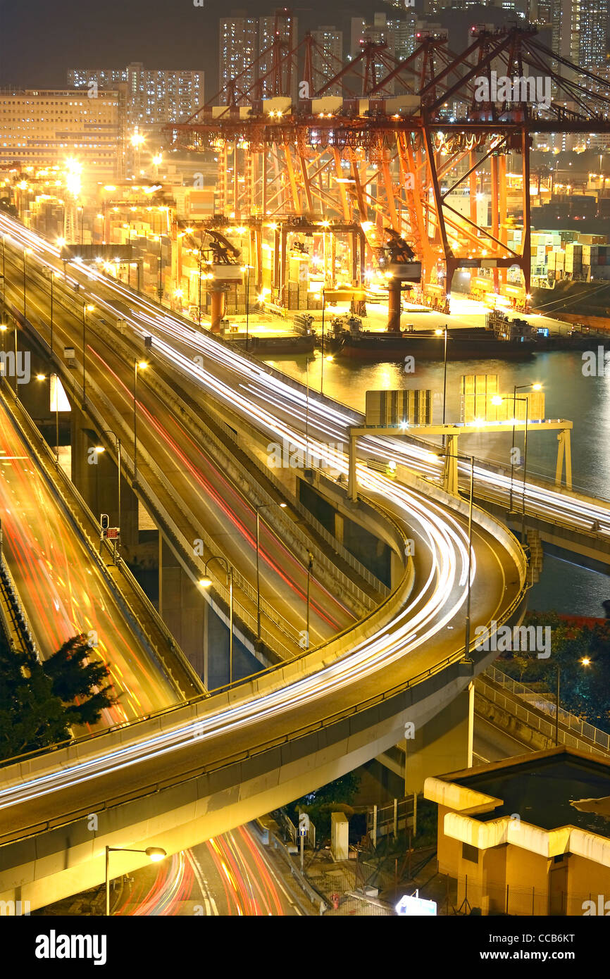 Overpass at night through the port Stock Photo - Alamy