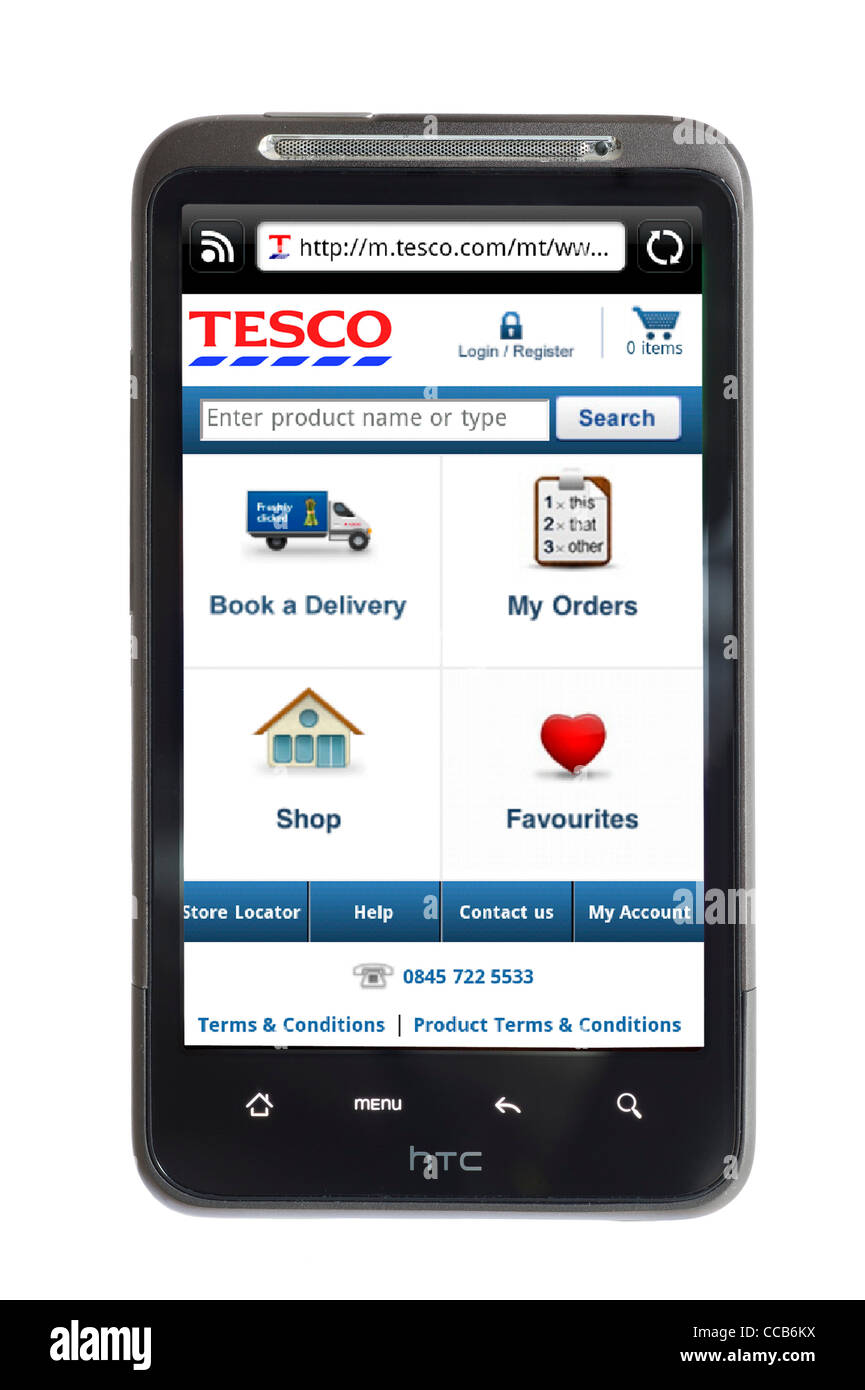 Shopping online at Tesco on an HTC smartphone Stock Photo - Alamy
