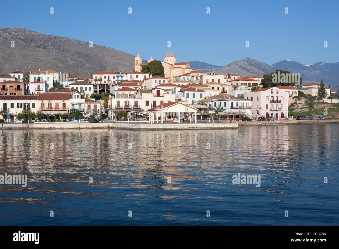 The waterfront of the historic and nautical town of Galaxidi, central ...