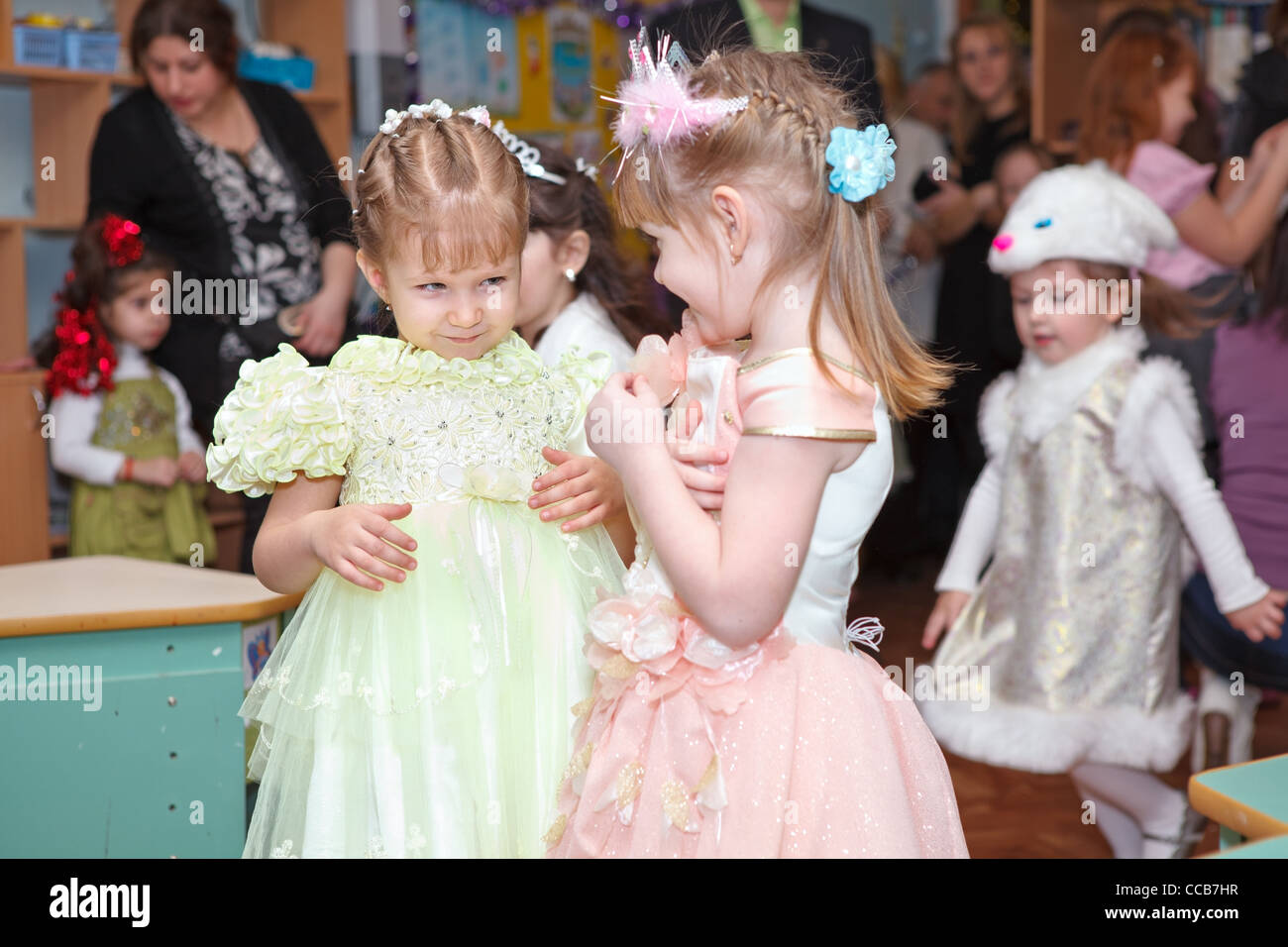 Reportage images from Russian children kindergarten. Kids and parents ...