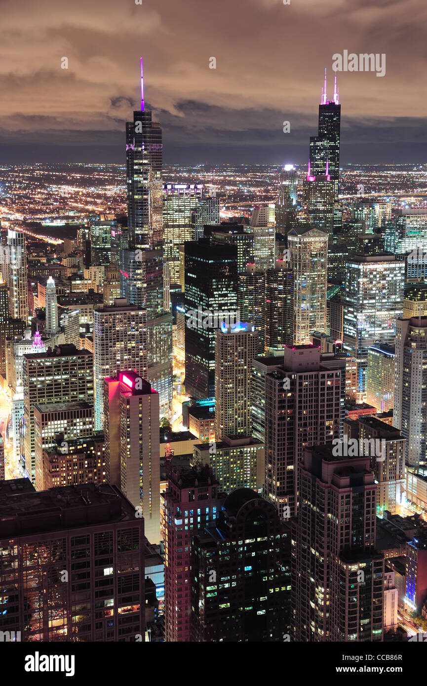 Chicago urban skyline panorama aerial view with skyscrapers and cloudy ...