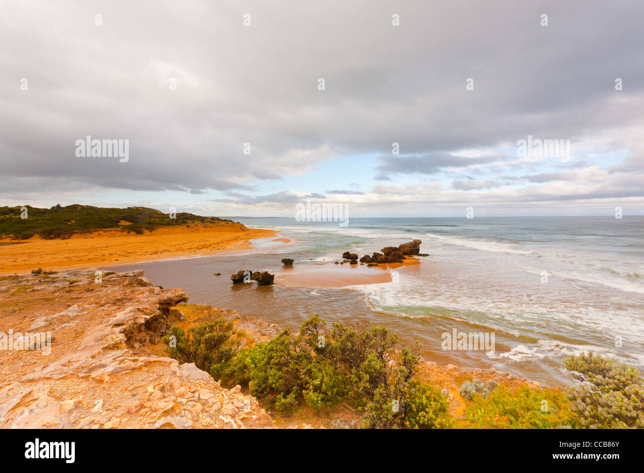 Mouth of the Hopkins River at Warrnambool, on the Great Ocean Road in ...