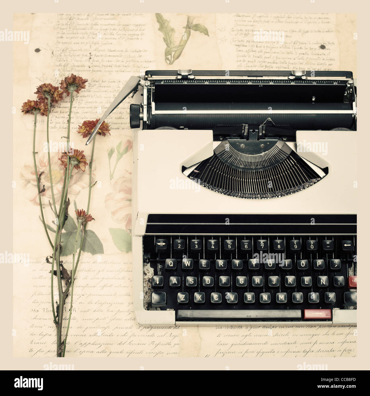 Vintage white typewriter and flowers Stock Photo - Alamy