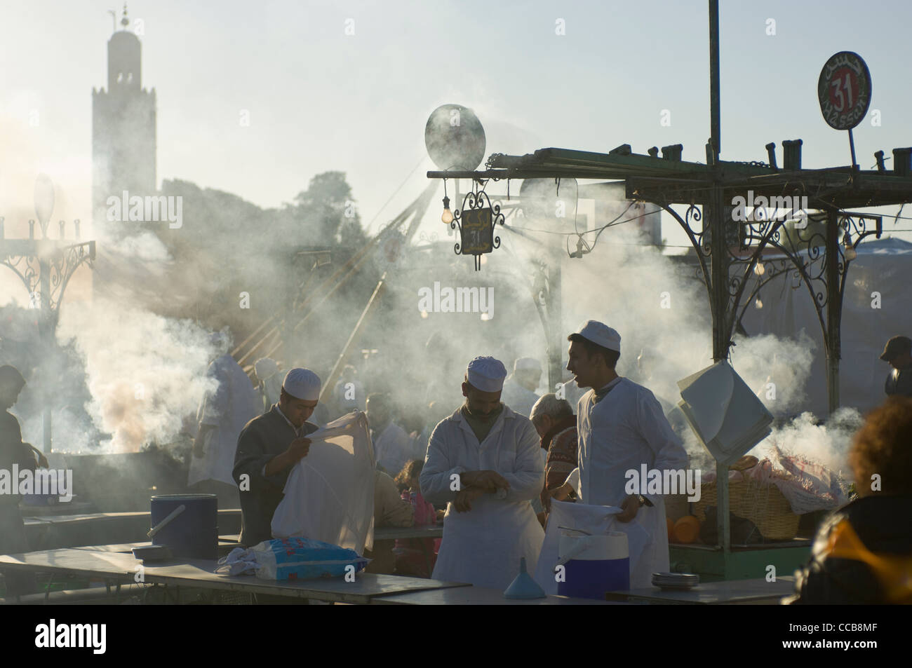 Backlit smoke at an alfresco food stall in Djemaa el-Fna, Marrakech ...