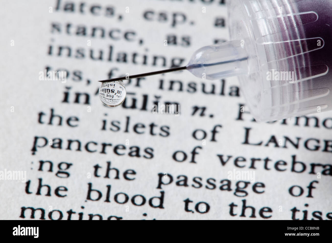 the word insulin reflected in insulin dripping from syringe Stock Photo ...