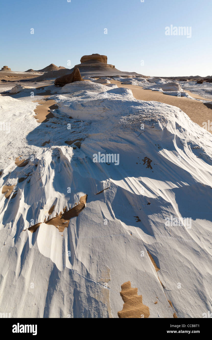 Vertical shot of white limestone intrusion on edge of yardang field ...
