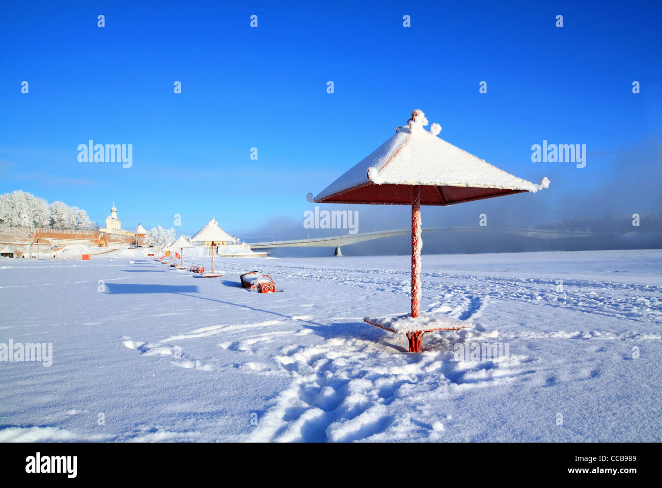 town beach in snow Stock Photo - Alamy