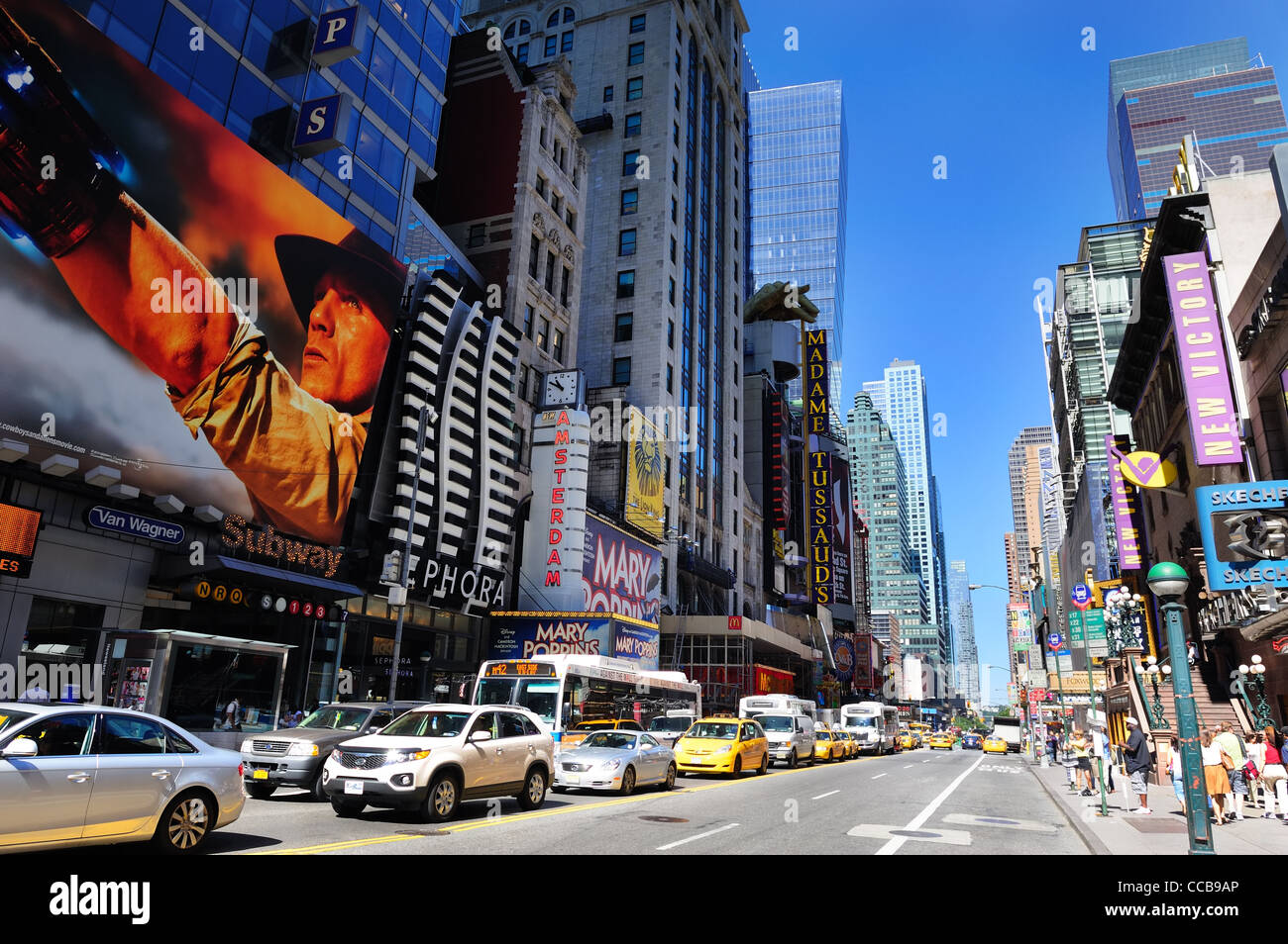 42nd Street with traffic and commercials Stock Photo - Alamy