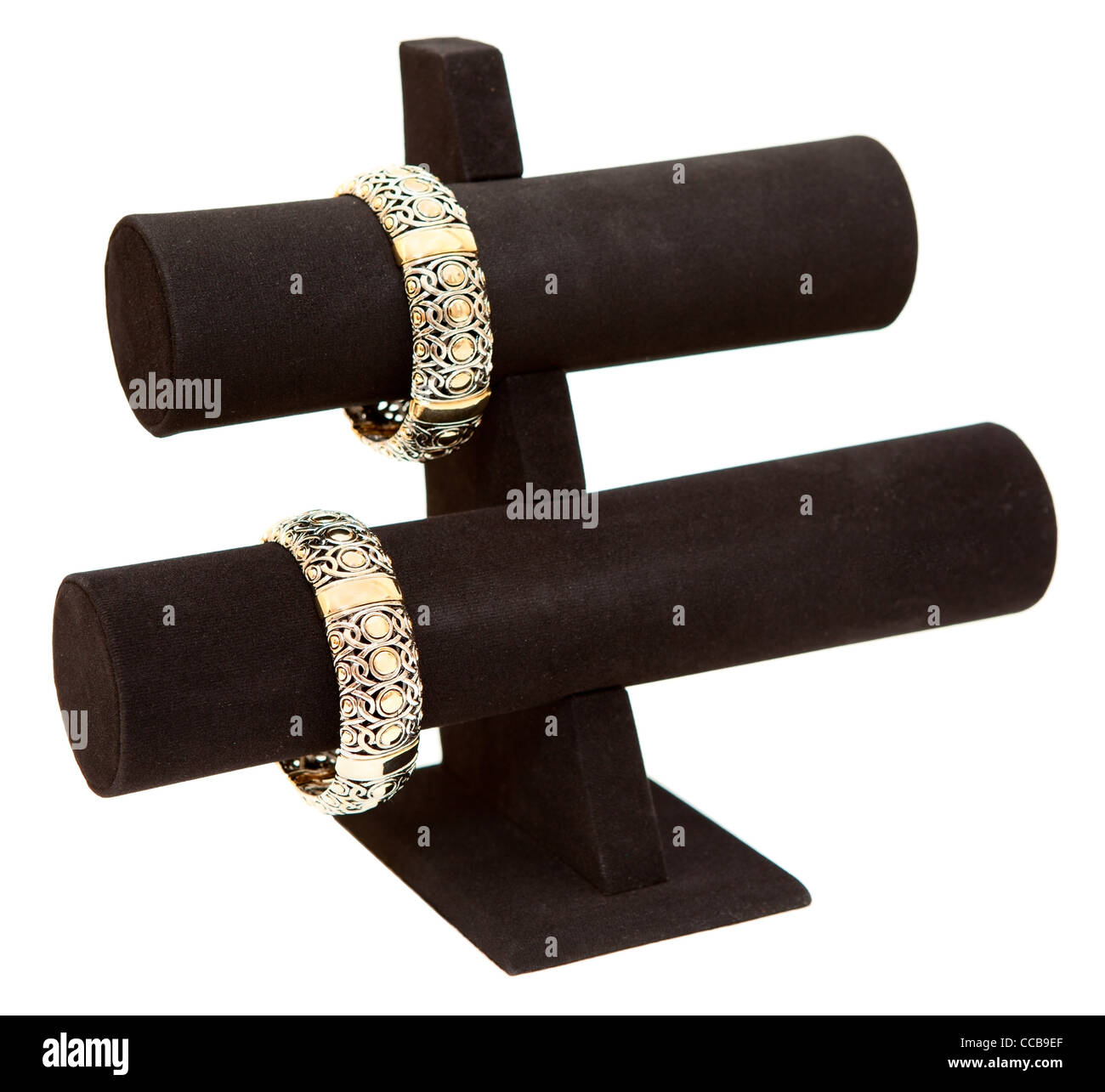 Two bracelets on a jewelry stand isolated on white background Stock ...