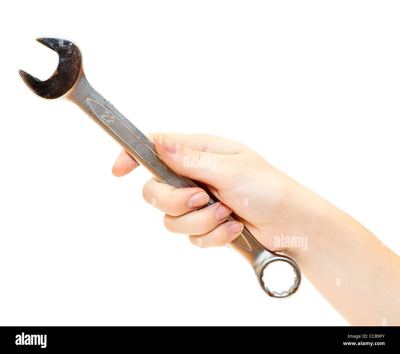 Female hand with wrench tool isolated on white background Stock Photo ...