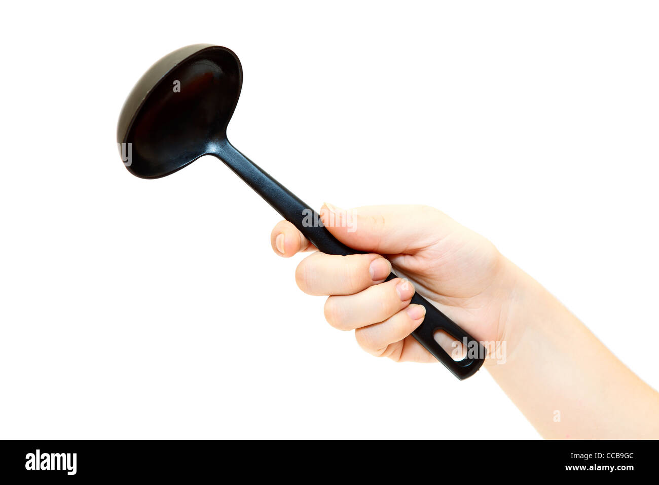 Female hand with ladle isolated on white background Stock Photo - Alamy