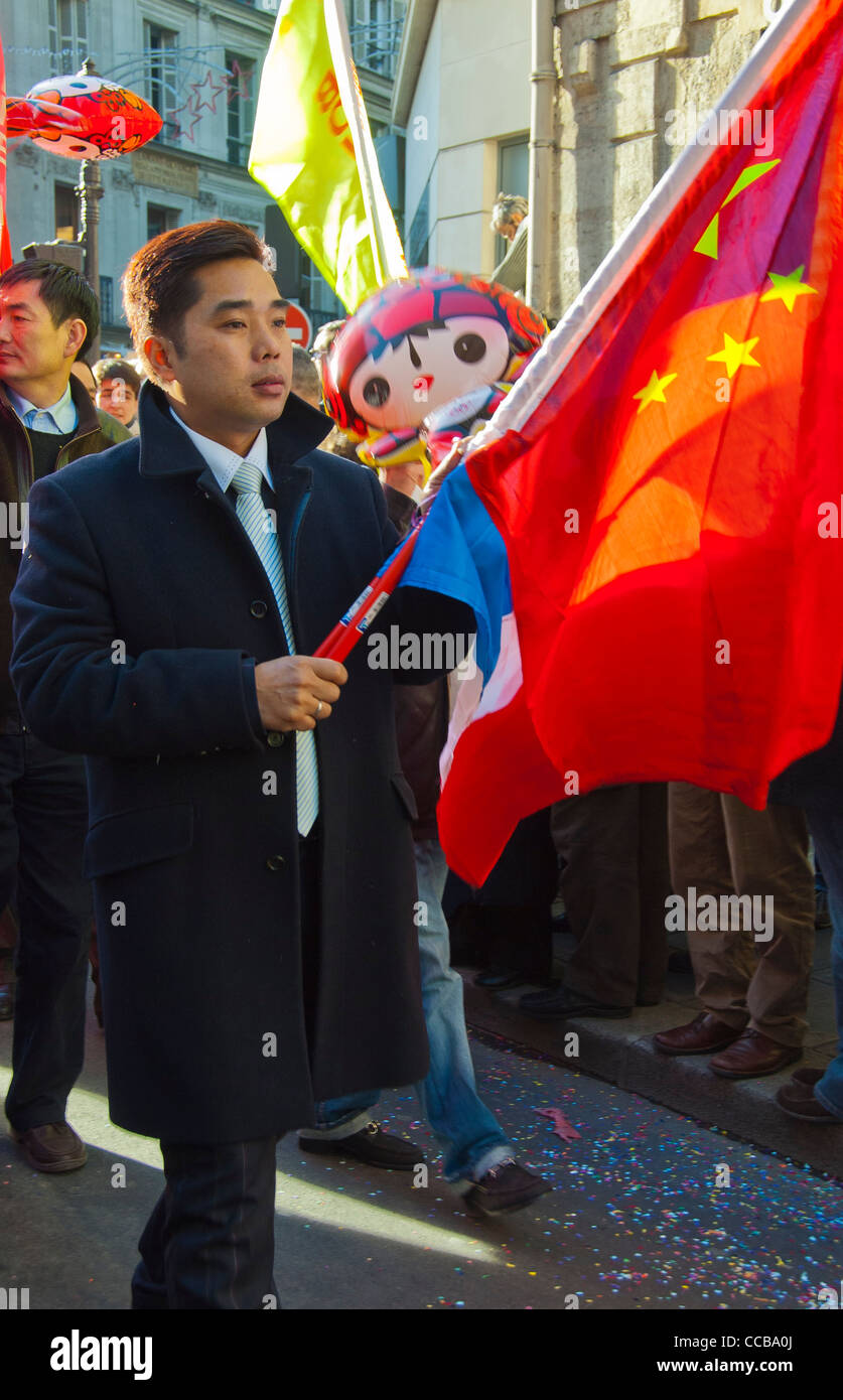 Paris, France, Chinese Man, Carrying Red Chinese Flag, Parading in ...