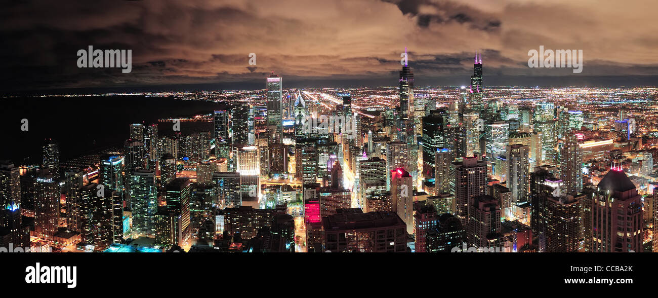Chicago urban skyline panorama aerial view with skyscrapers and cloudy ...