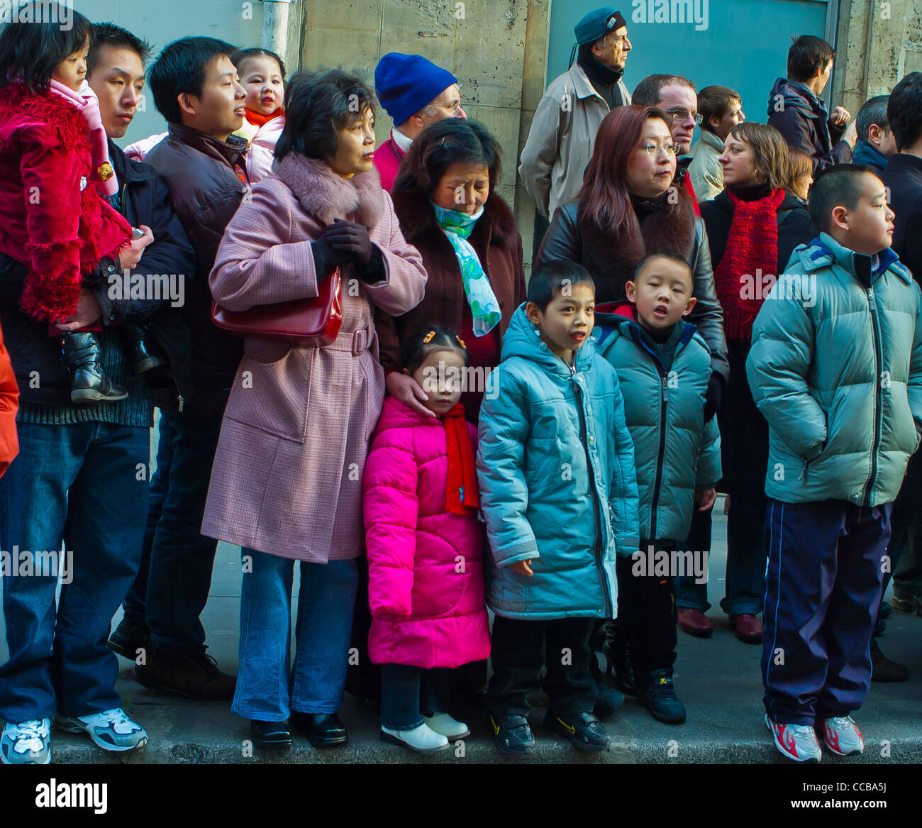 Paris, France, portrait, Large Crowd People, Front, Chinatown, Asian ...