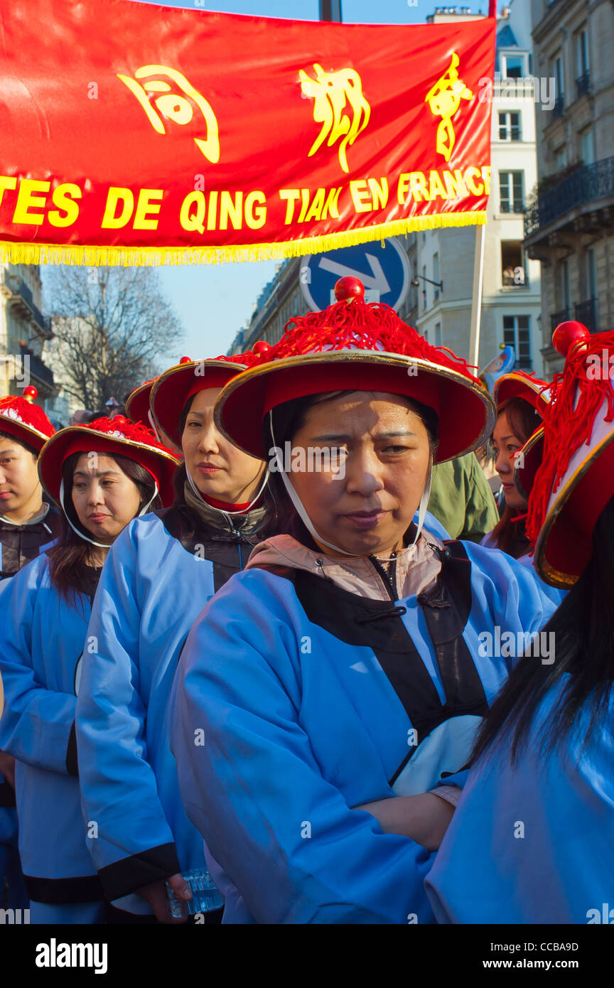 Paris, France, Women in Crowd, Traditional Costumes Parading in Chinese ...