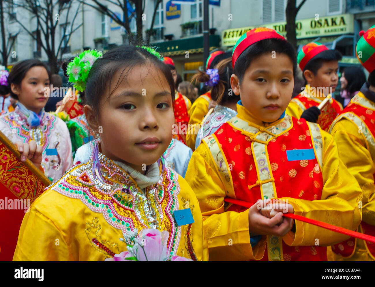 Paris, France, Large Crowd People, Chinese Teenagers in Traditional ...