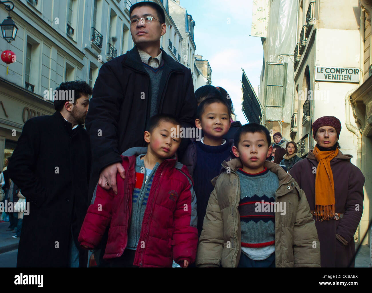 Paris, France, Medium Crowd People, Chinese Family, Dad with Children ...