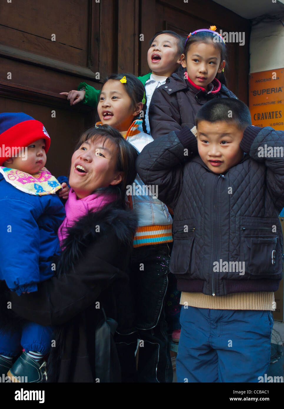 Paris, France, Street Scene, Chinese Family, Mum with Children ...