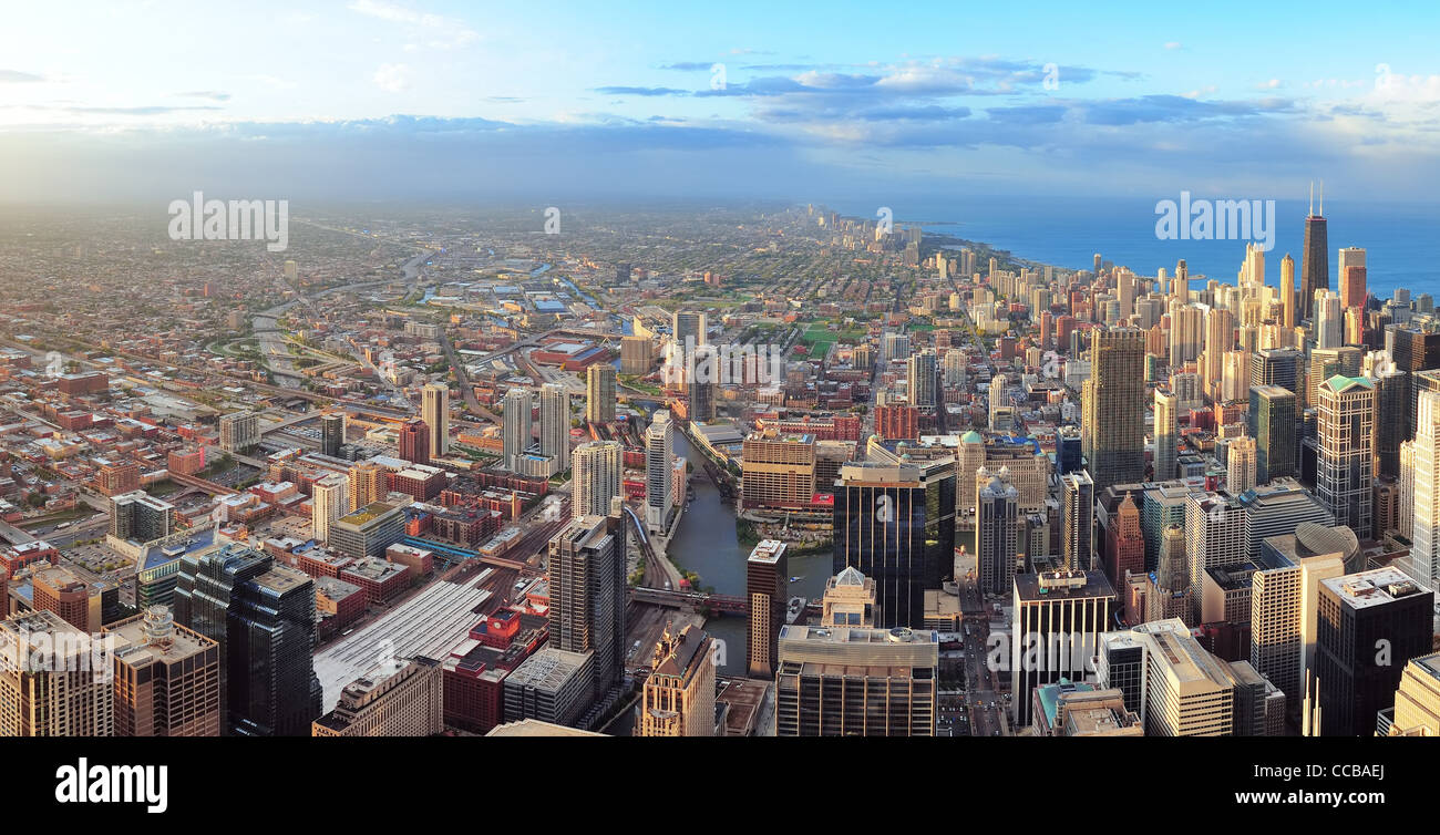 Chicago downtown aerial panorama view at sunset with skyscrapers and ...
