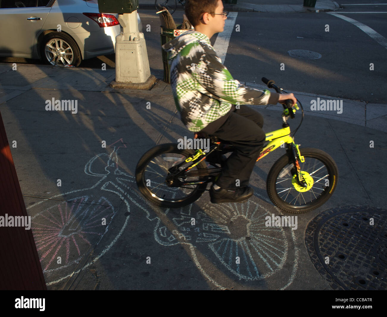 Chalk drawing of bicycle and real bike, Brooklyn, New York Stock Photo ...