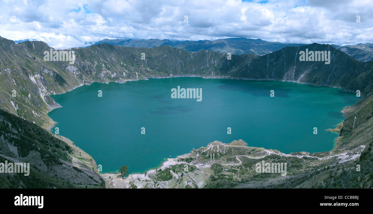 Overall panoramic view of the Quilotoa Crater located on the Quilotoa ...