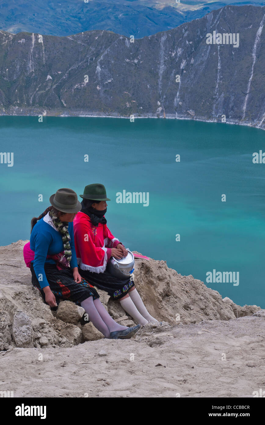 Two indigenous Andean Indian women who serve as guides for tourists ...