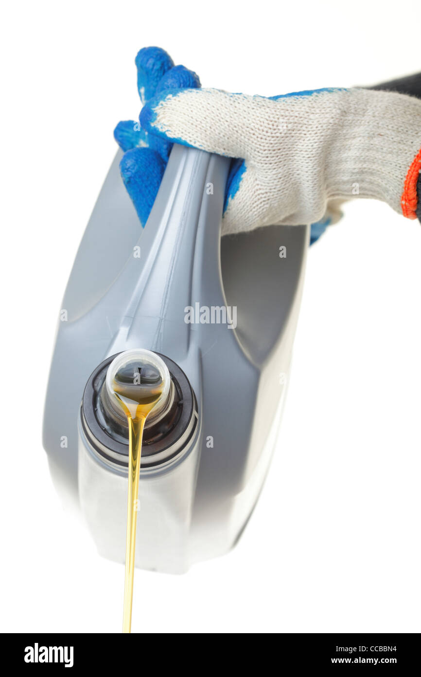 Can with car engine oil isolated on white Stock Photo - Alamy