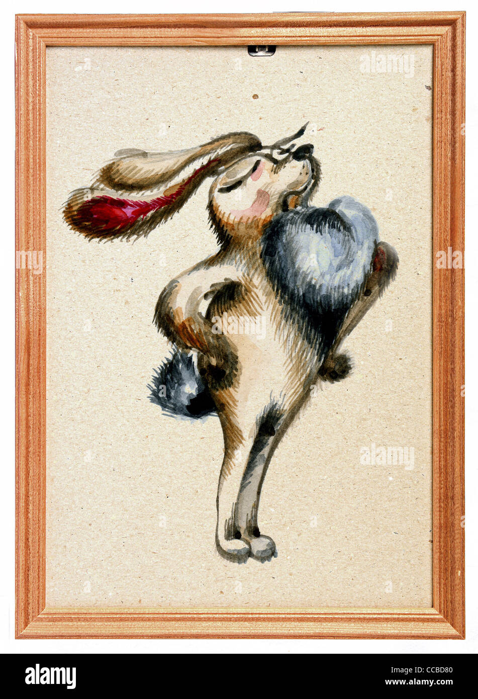 baby drawing of the rabbit in wooden frame Stock Photo - Alamy