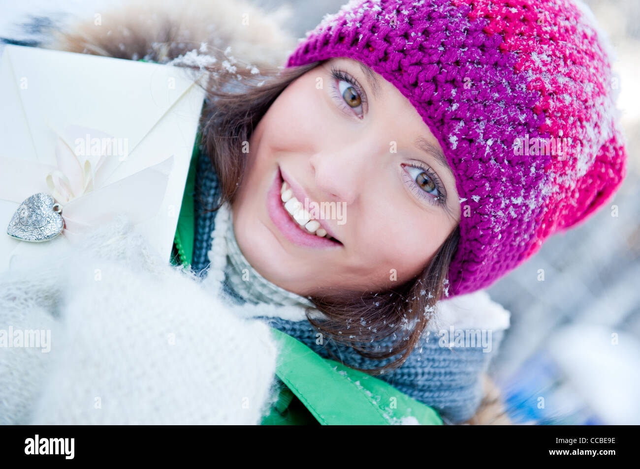 Beautiful young lady having fun outdoors in winter Stock Photo - Alamy